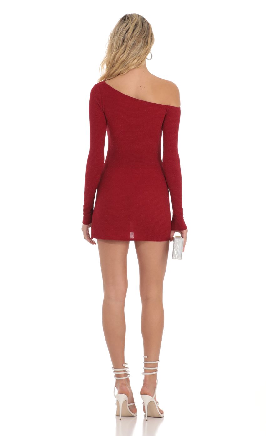 Shimmer One Off Shoulder Bodycon Dress in Red | LUCY IN THE SKY