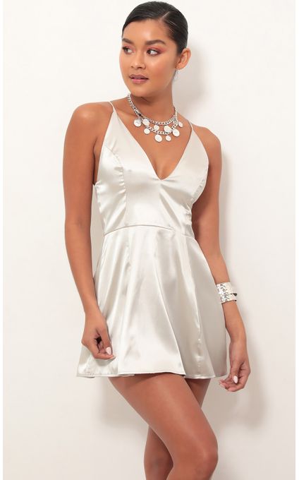 Party dresses > Satin A-Line Dress in Silver