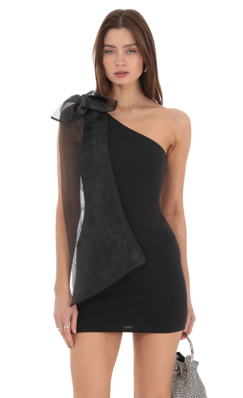One Shoulder Bow Dress in Black | LUCY IN THE SKY