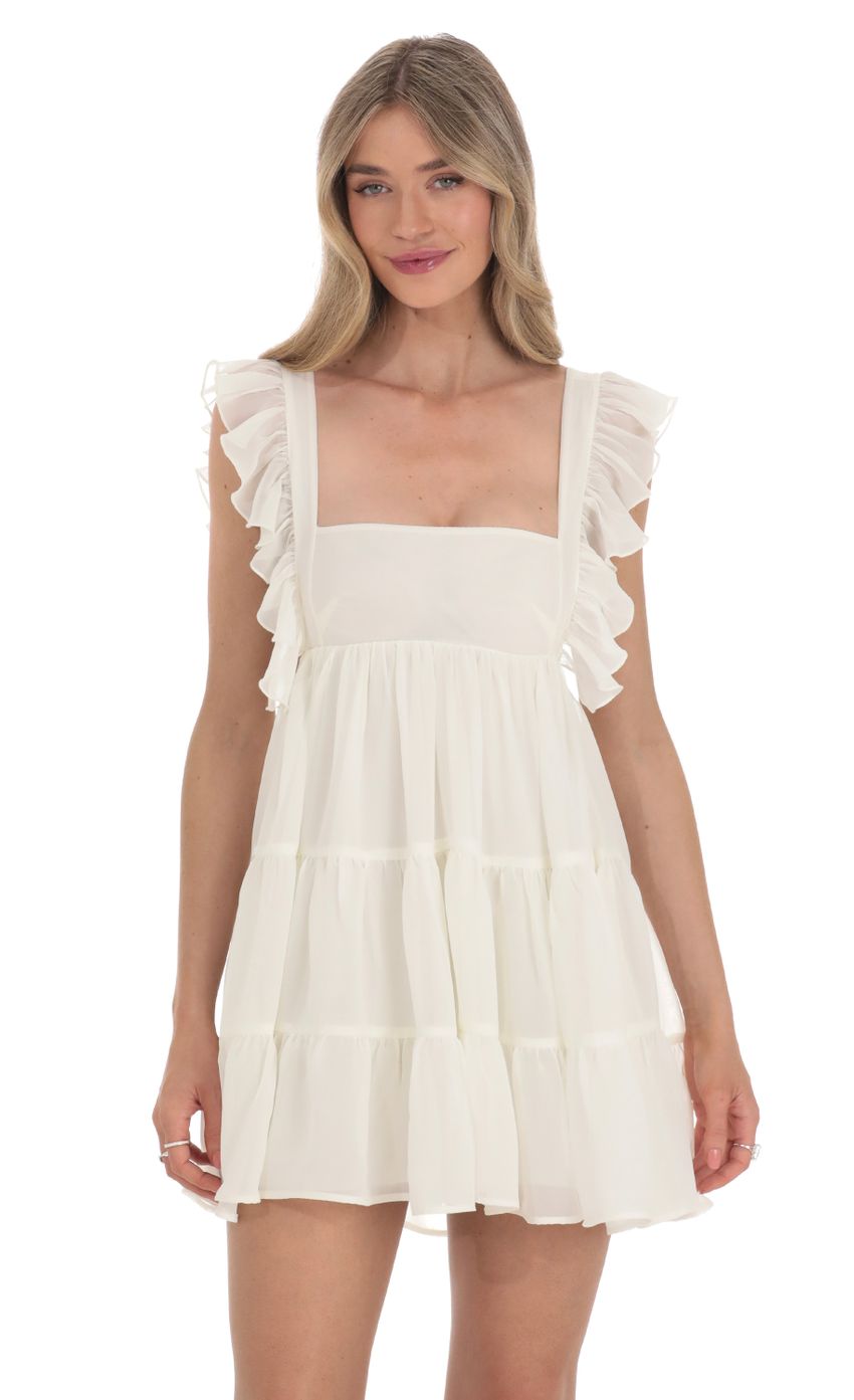 Ruffle Strap Babydoll Ruffle Dress in Ivory | LUCY IN THE SKY