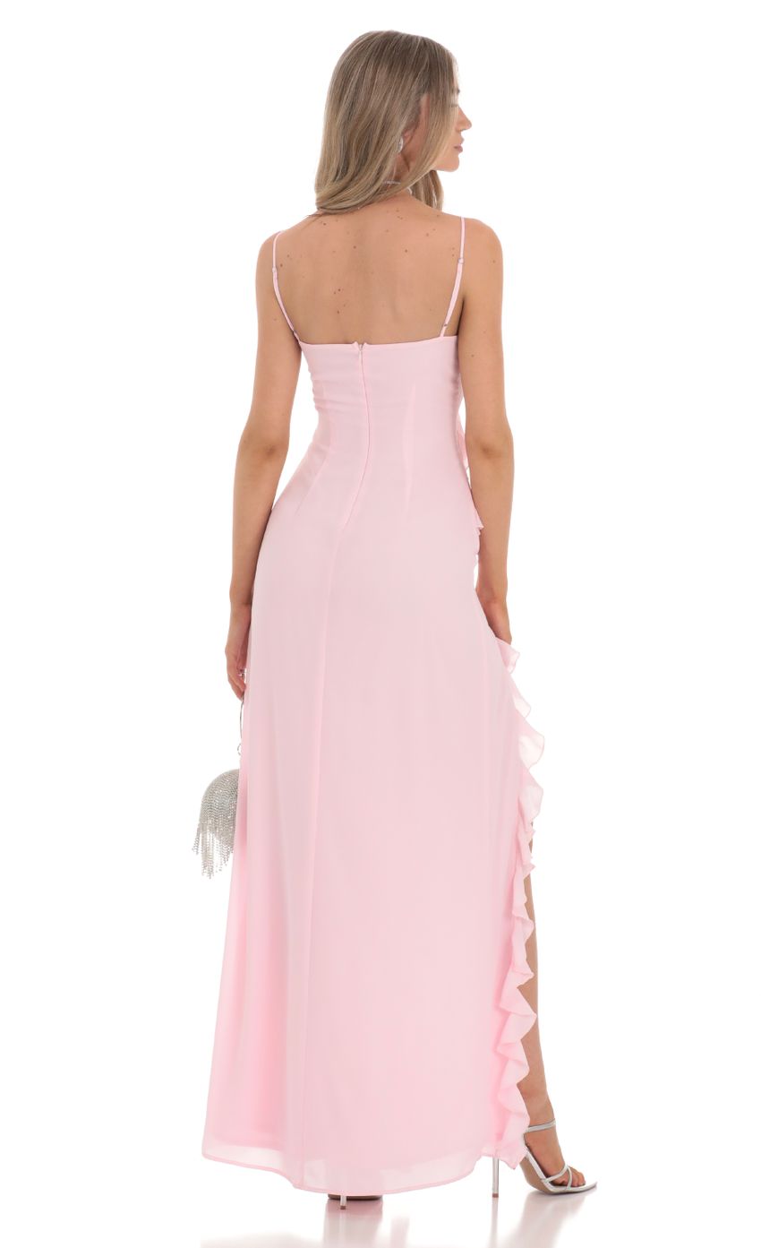 Ruffle V-Neck Maxi Dress in Pink | LUCY IN THE SKY