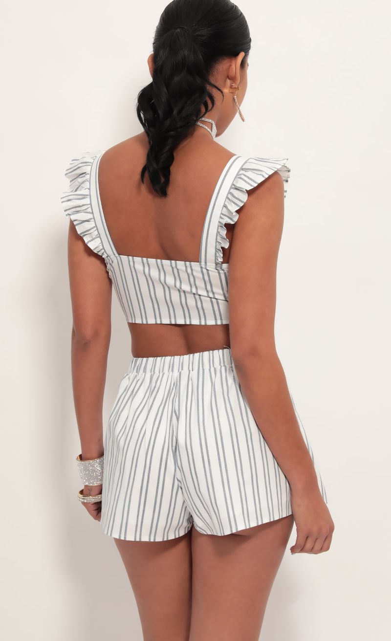 Carolina Ruffle Tie Set in White Stripes | Lucy in the Sky