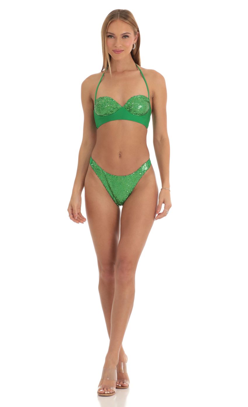 Llana Sequin Bikini Set in Green | LUCY IN THE SKY