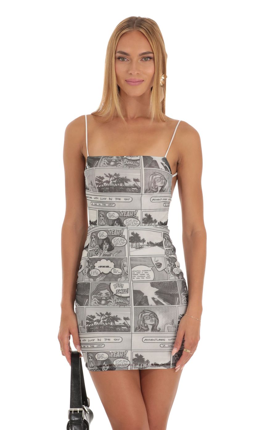 Starstruck Mesh Dress with Comics Print | LUCY IN THE SKY