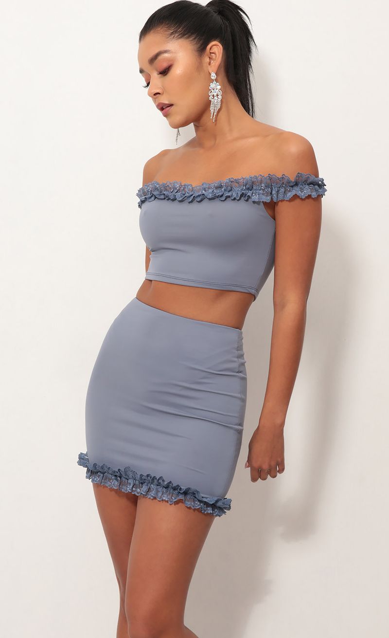 Bethany Ruffle Lace Set In Blue | Lucy in the Sky