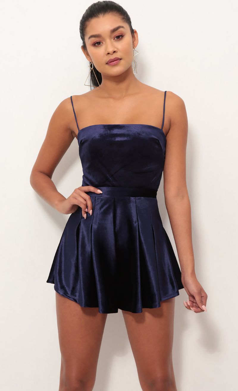 Bella Velvet Romper In Navy | Lucy in the Sky