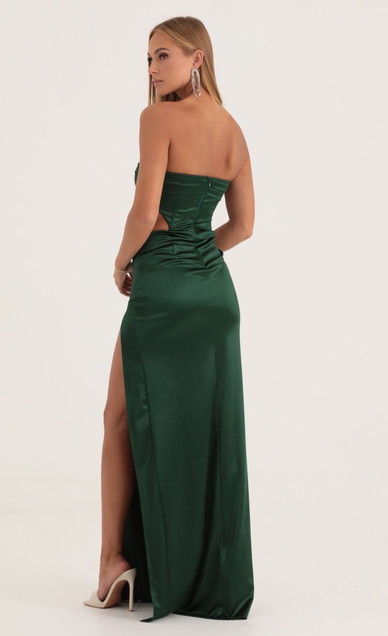 Antoinette Satin Cutout Corset Maxi In Green Lucy In The Sky