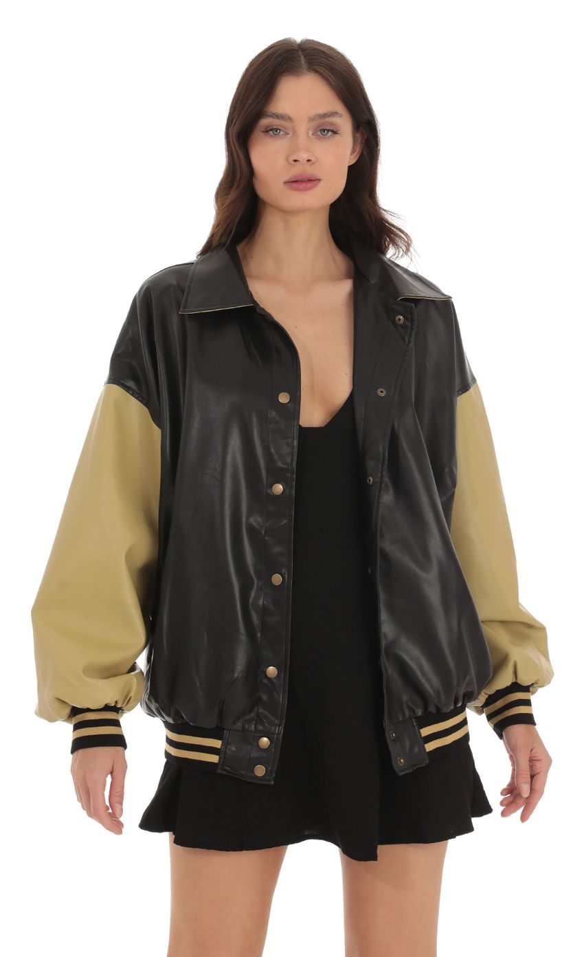 Two-Toned Oversized Letterman Jacket | LUCY IN THE SKY